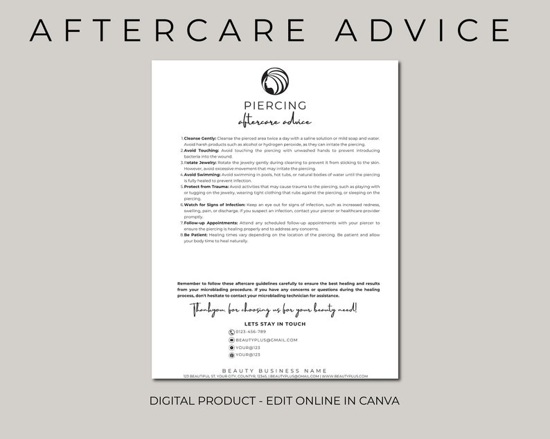 Body Piercing Consent Form, Ody Modification, DIY Editable Canva ...