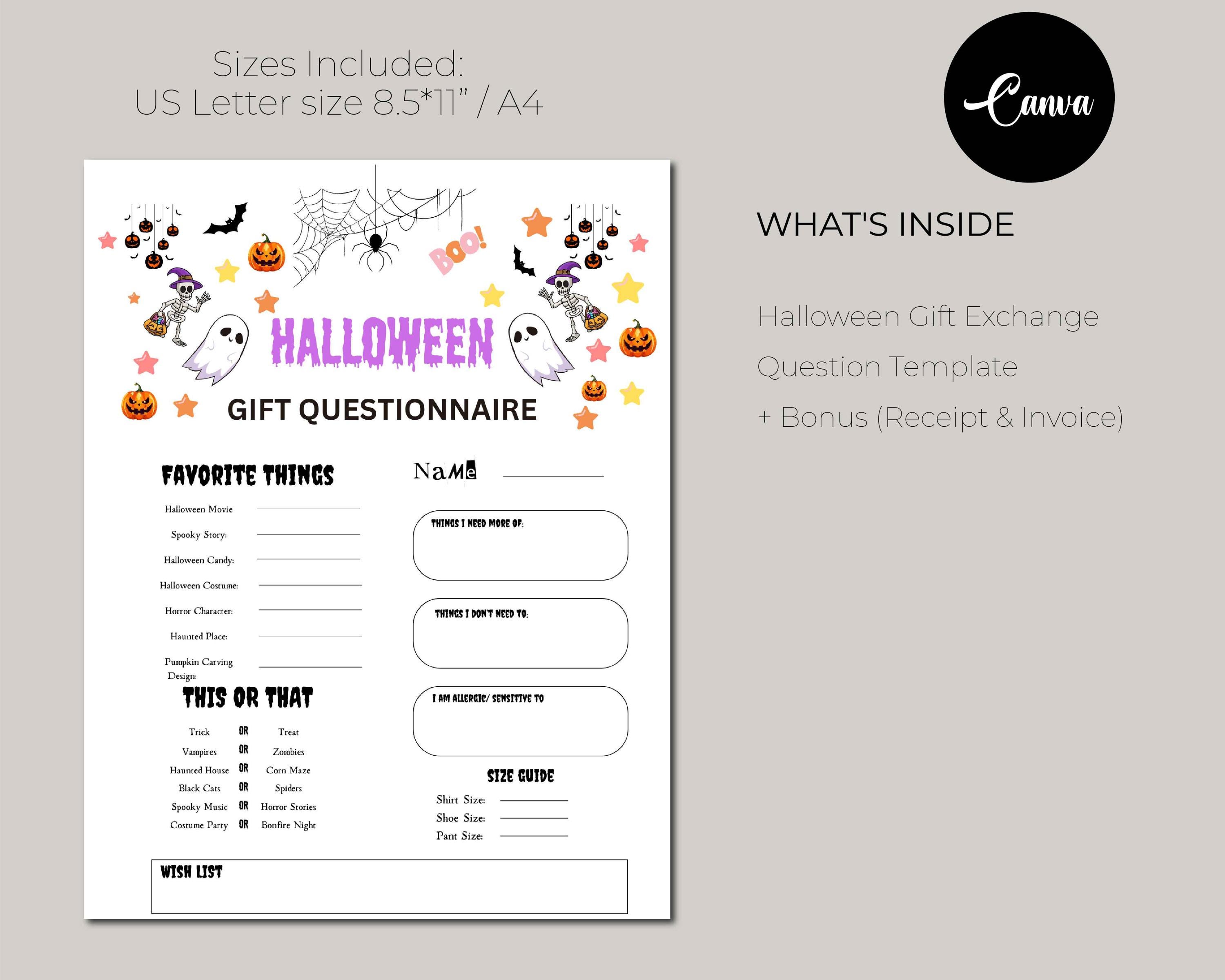 Editable Halloween Gift Exchange Questionnaire, Boo Buddies ...