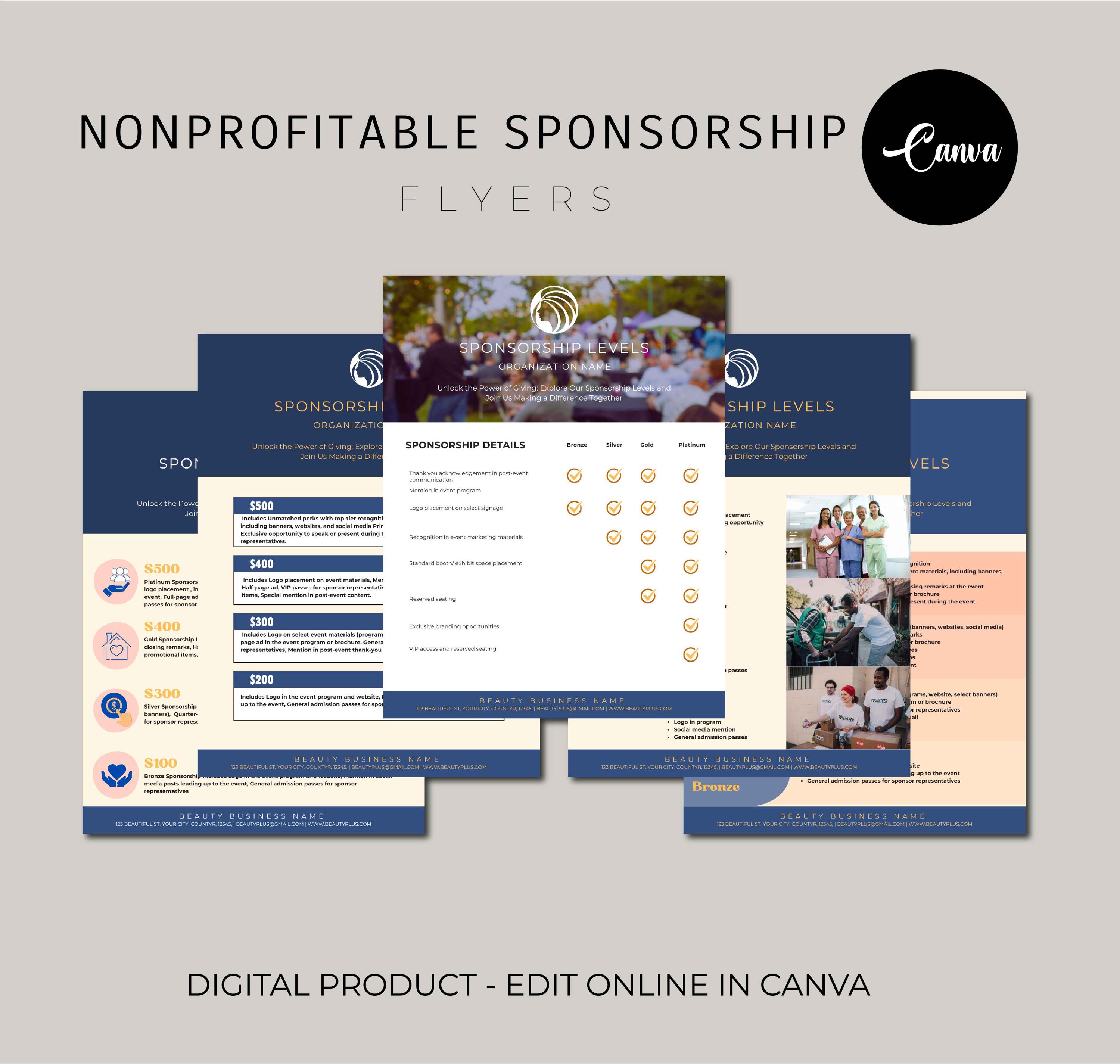 Nonprofit Event Sponsorship Fundraising Flyers, Donation Package ...