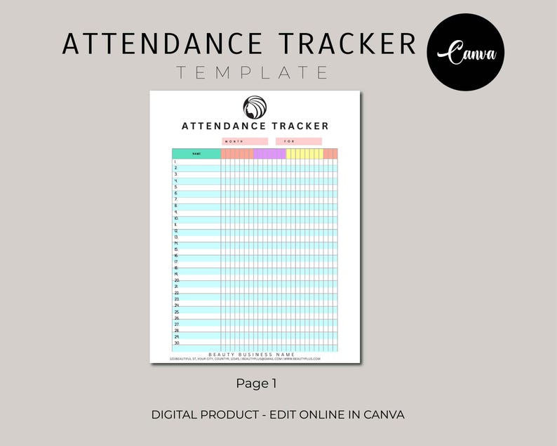 Colorful Attendance Sheet Template, Boho Attendance Tracking Chart for ...