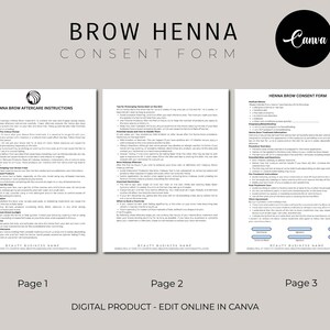 Editable Henna Brow Consent Form Template, Henna Brow Tint Intake Form ...