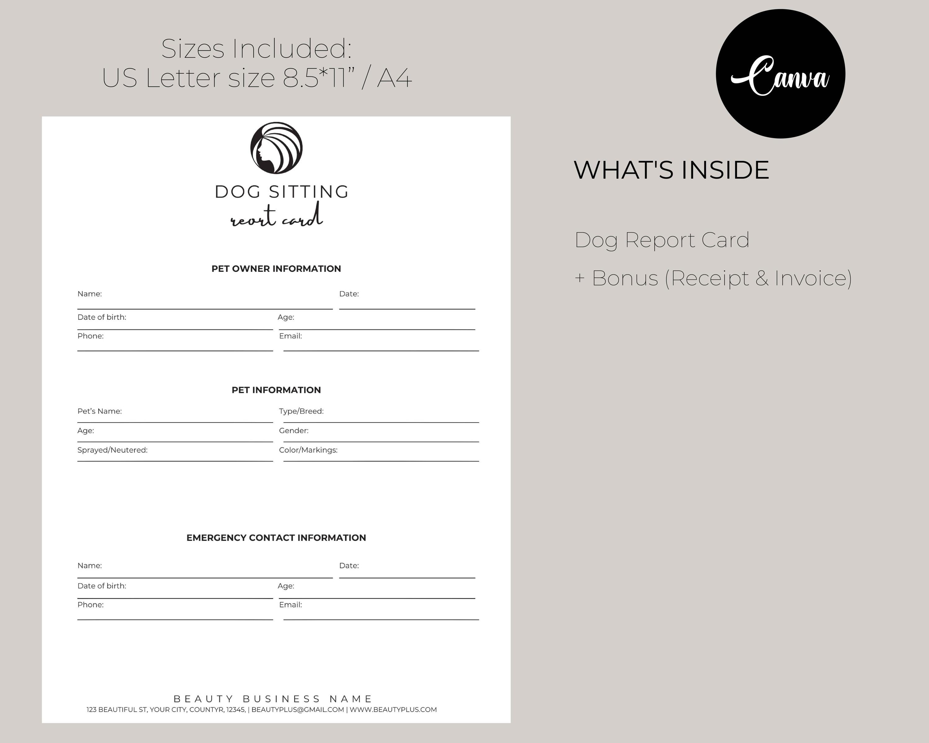 Dog Report Card, Pet Report Card Template, Dog Walking Forms, Editable ...