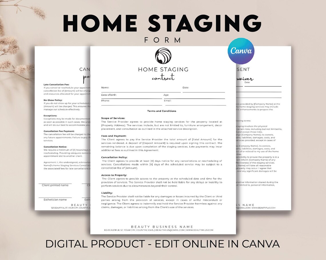 Home Staging Contract, Home Stagers Client Intake Form, Property ...