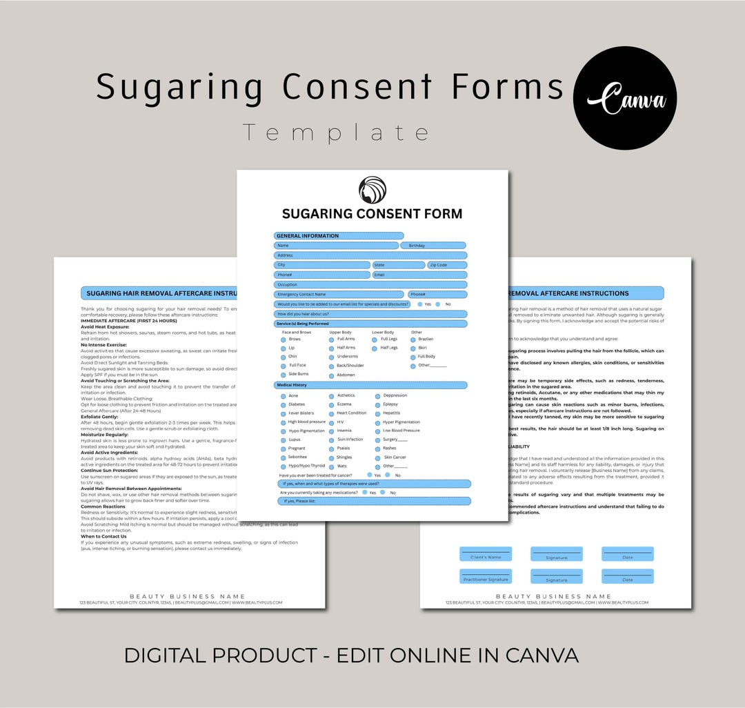 Sugaring Consent Form, Sugar Wax Hair Removal Intake Form, Sugaring ...