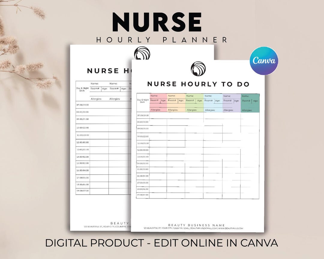 Editable Hourly Nursing Shift Planner, Nurse Hourly to Do, Medsurg ...