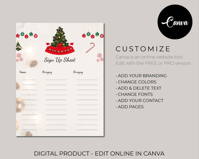 Christmas Potluck Sign up Sheet Template Editable, Neighborhood Holiday ...