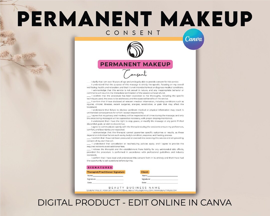 Permanent Makeup Consent Form, Permanent Makeup Form, PMU Client Intake ...