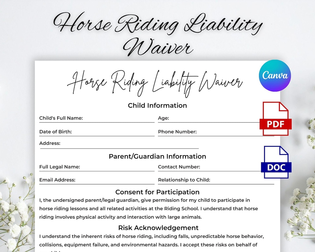 Horse Riding Liability Waiver Template, Equine Waiver PDF, Horse Rental ...