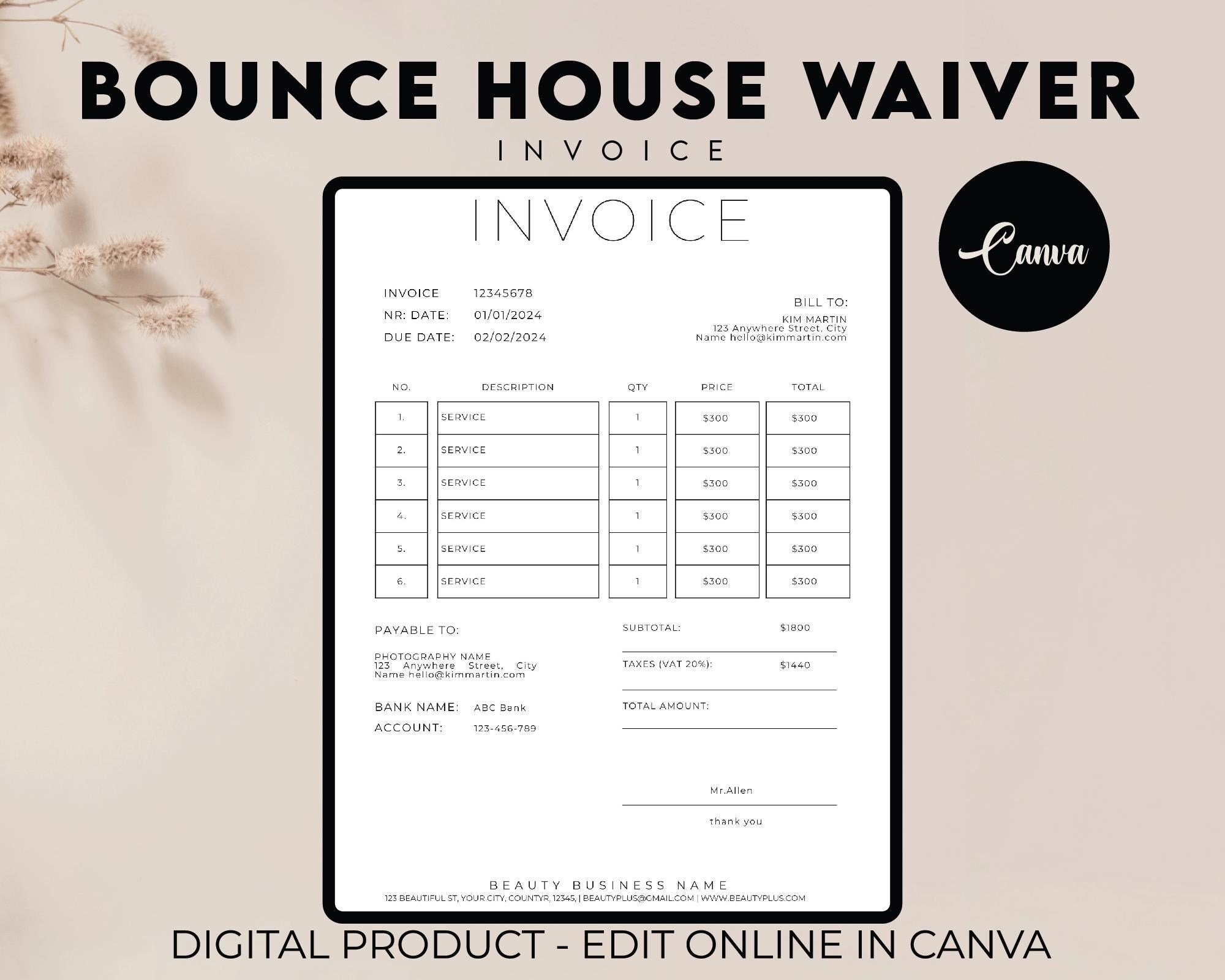 Bounce House Waiver Forms, Bounce House Rental Contract, Release of ...