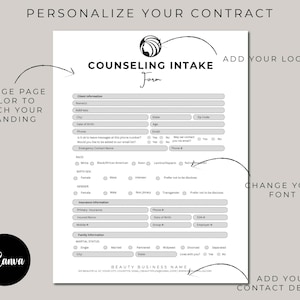 Counseling Intake Form, Mental Health Intake Form Template, Informed ...