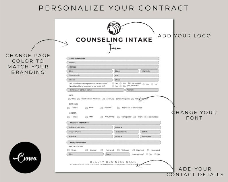 Counseling Intake Form, Mental Health Intake Form Template, Informed ...