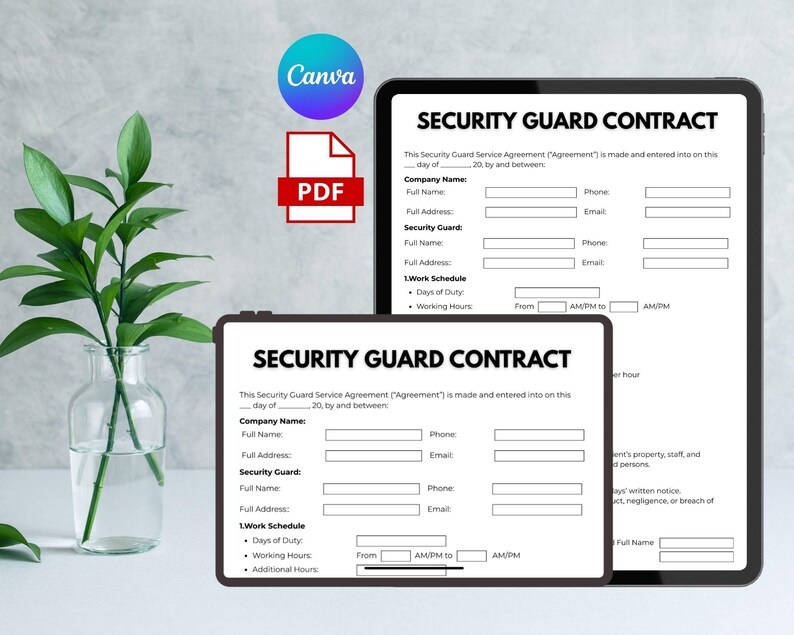Simple Security Guard Contract, Security Company Contract, One Page ...