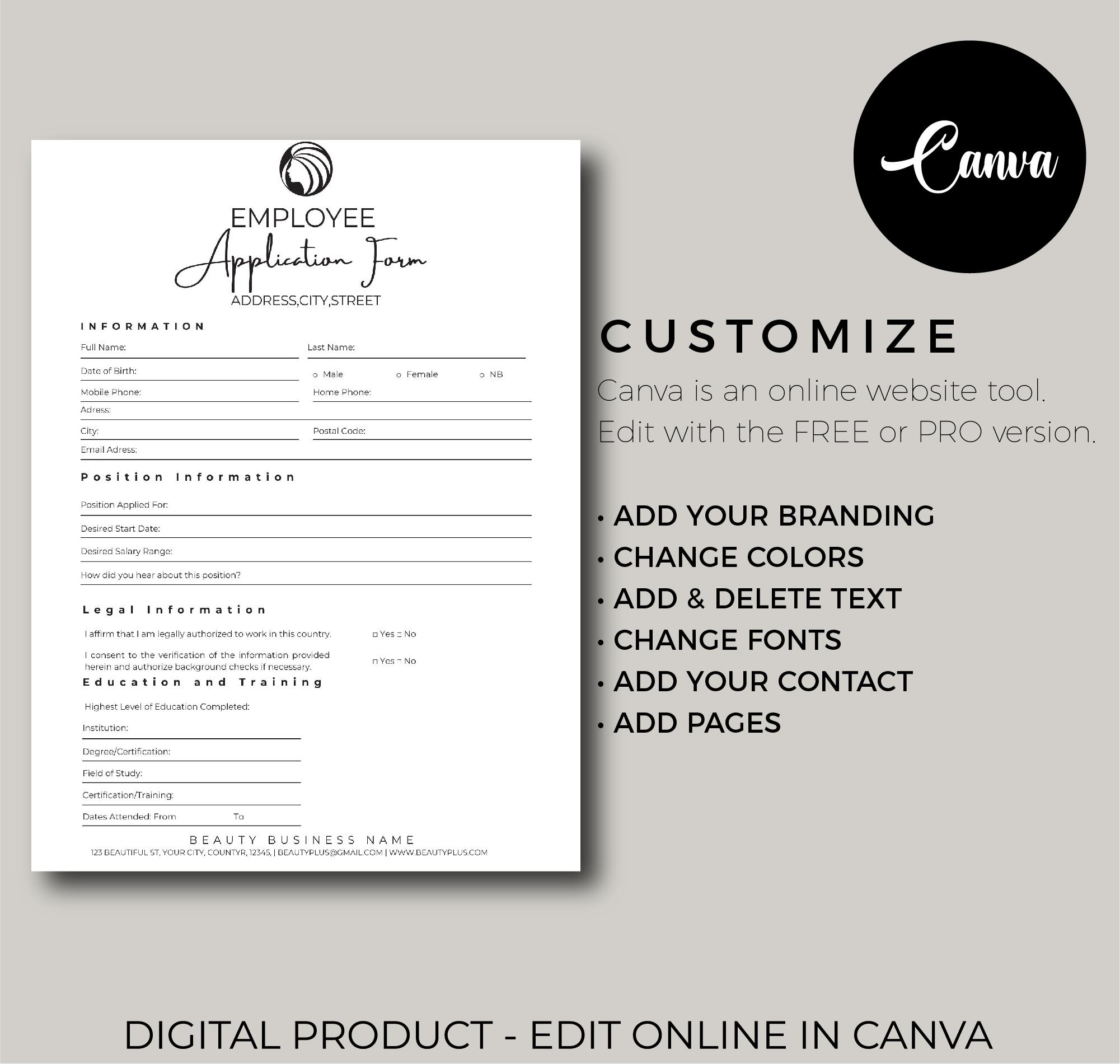 Employee Application Form, Employee Application, Job Application Template, Application for ...