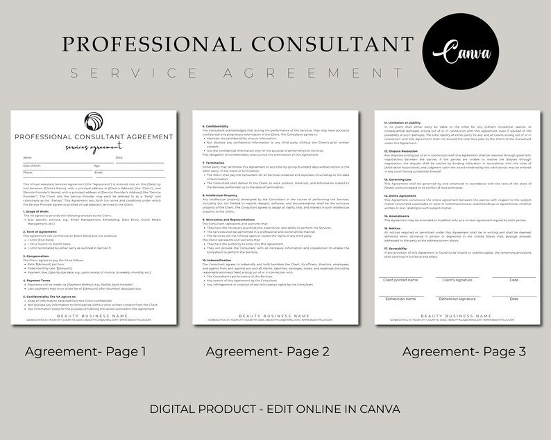 Consulting Contract Agreement Template, Consultancy Invoice, Editable ...
