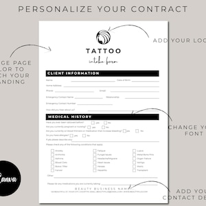 Tattoo Artist Forms Bundle - Editable, Tattoo Artist Business Forms ...