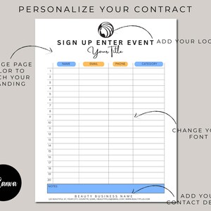 Editable Sign up Sheet Template, Event Sign up Sheet, Sign up List ...