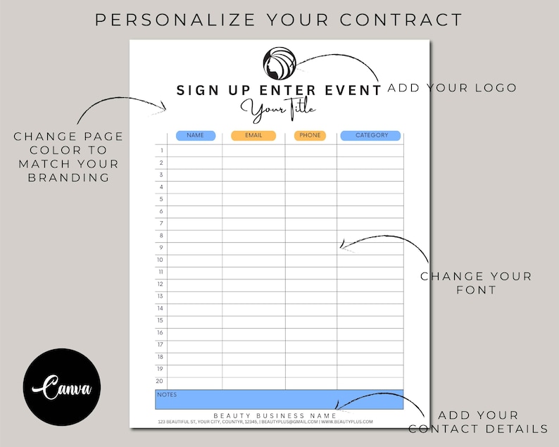 Editable Sign up Sheet Template, Event Sign up Sheet, Sign up List ...