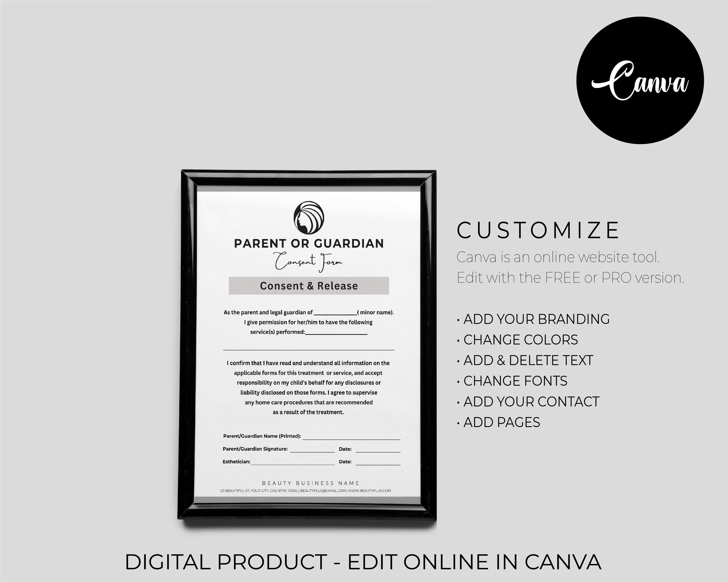 Parental Consent Form, Editable Parental Liability Release Form ...