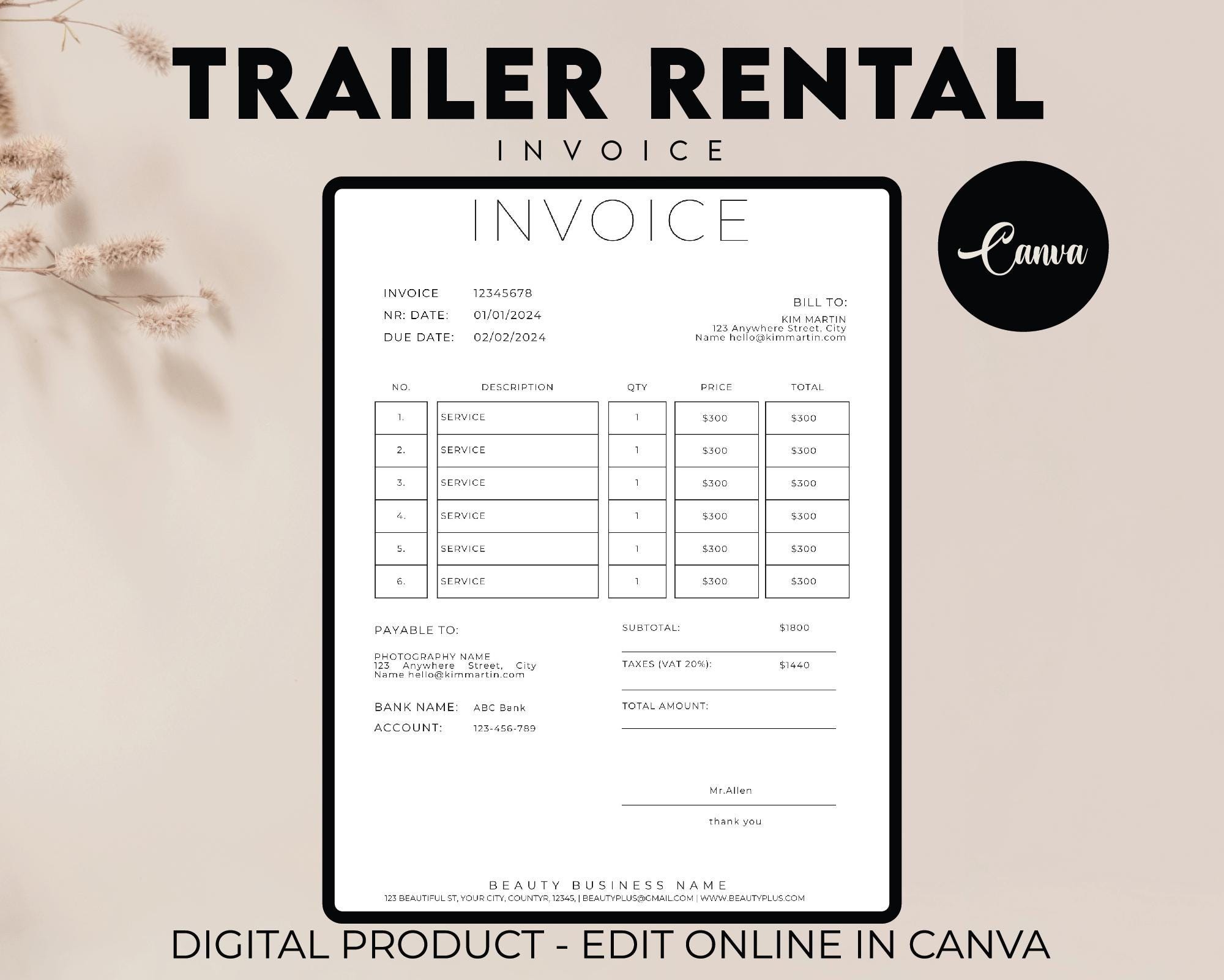 Editable Trailer Rental Agreement, Trailer Lease Contract, Dump Trailer ...