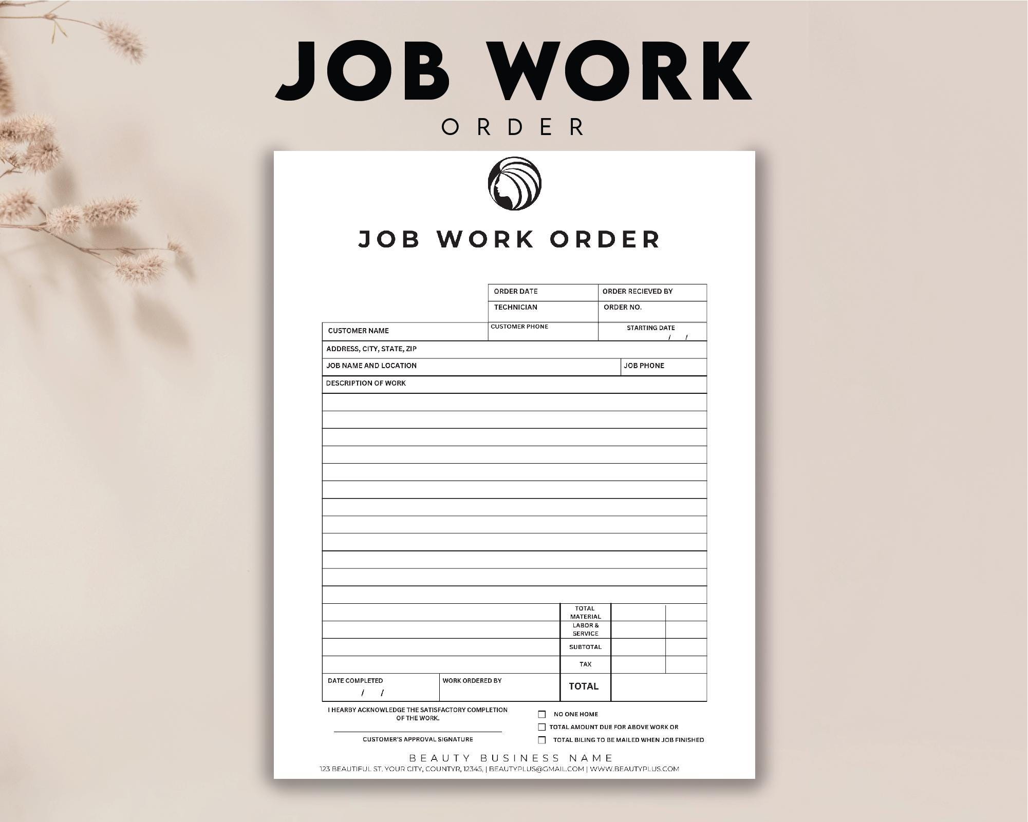 Editable Job Work Order Form, Business Job Work Order, Job Work Order ...