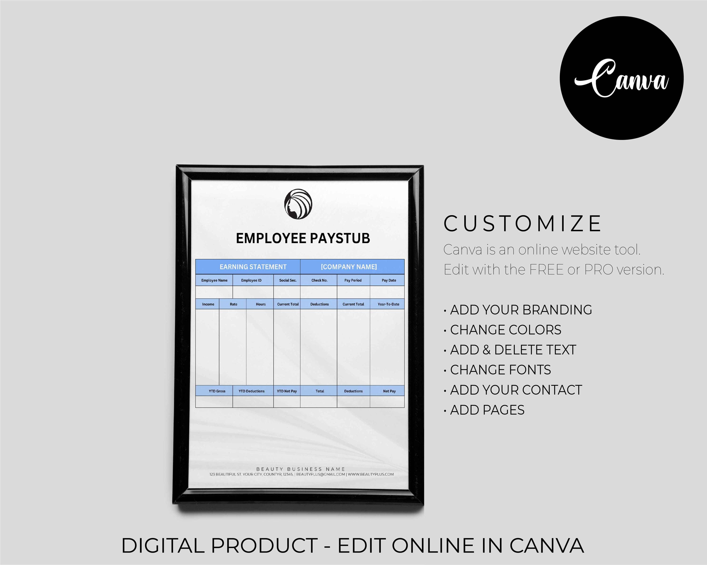 Employee Pay Stub, Employee Payroll, Bi-weekly Paystub, Editable Pay ...