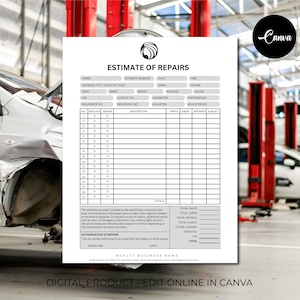 Editable Auto Body Repair Estimate Template, Canva Forms, Auto Repair ...