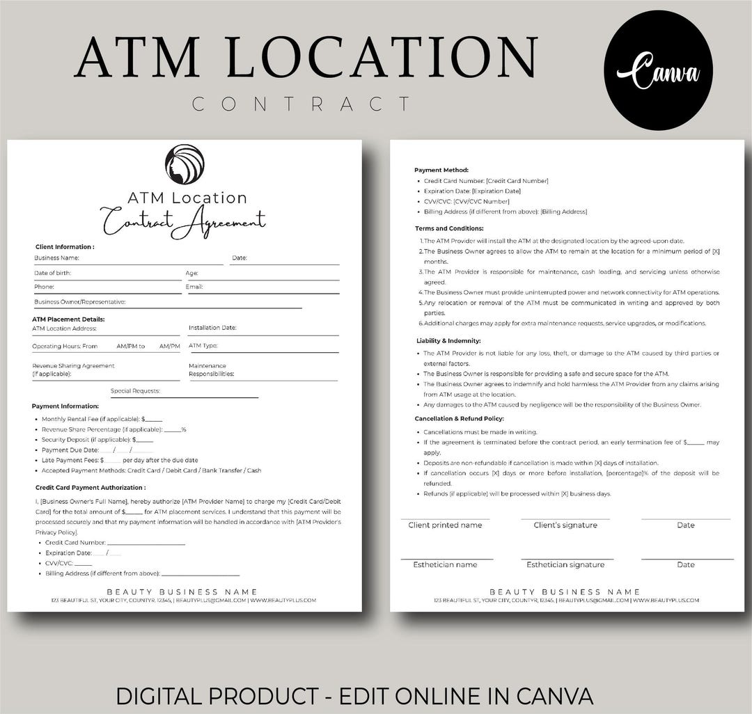 ATM Location Agreement, ATM Contract Template, Cashpoint Site Agreement ...