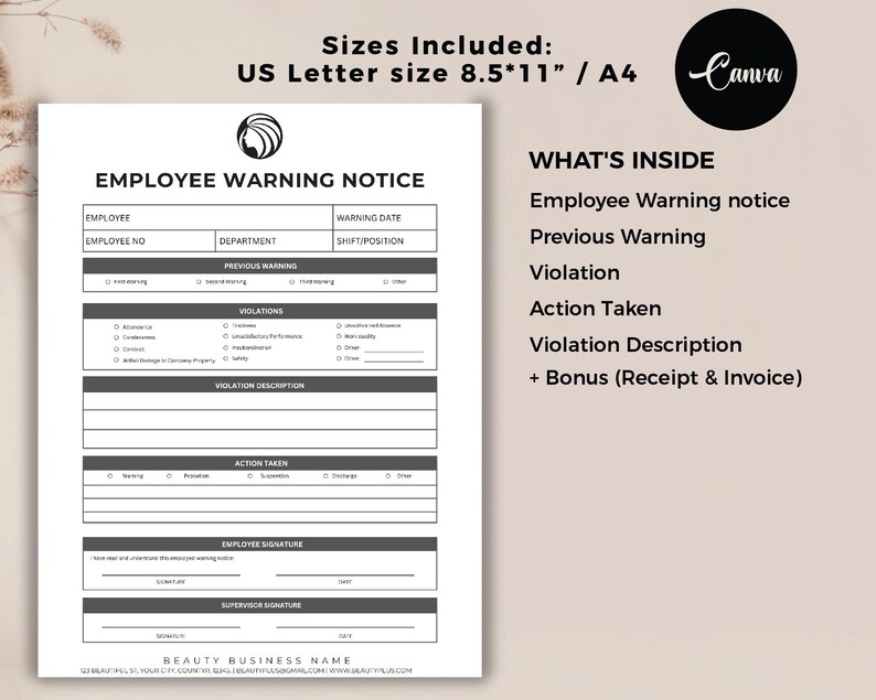 Employee Warning Notice Template, Employee Disciplinary Form, Employee ...