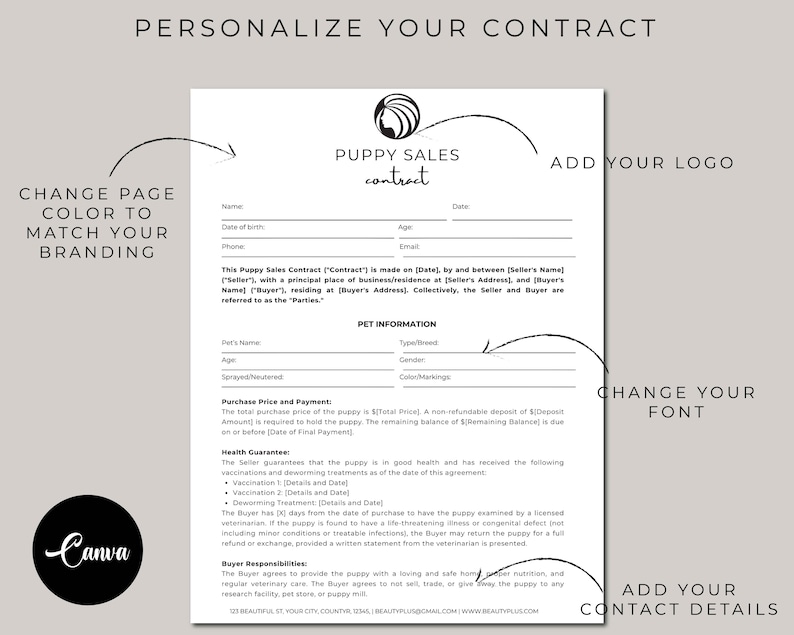 Puppy Sale Contract Agreement, Puppy Adoption Agreement Template ...