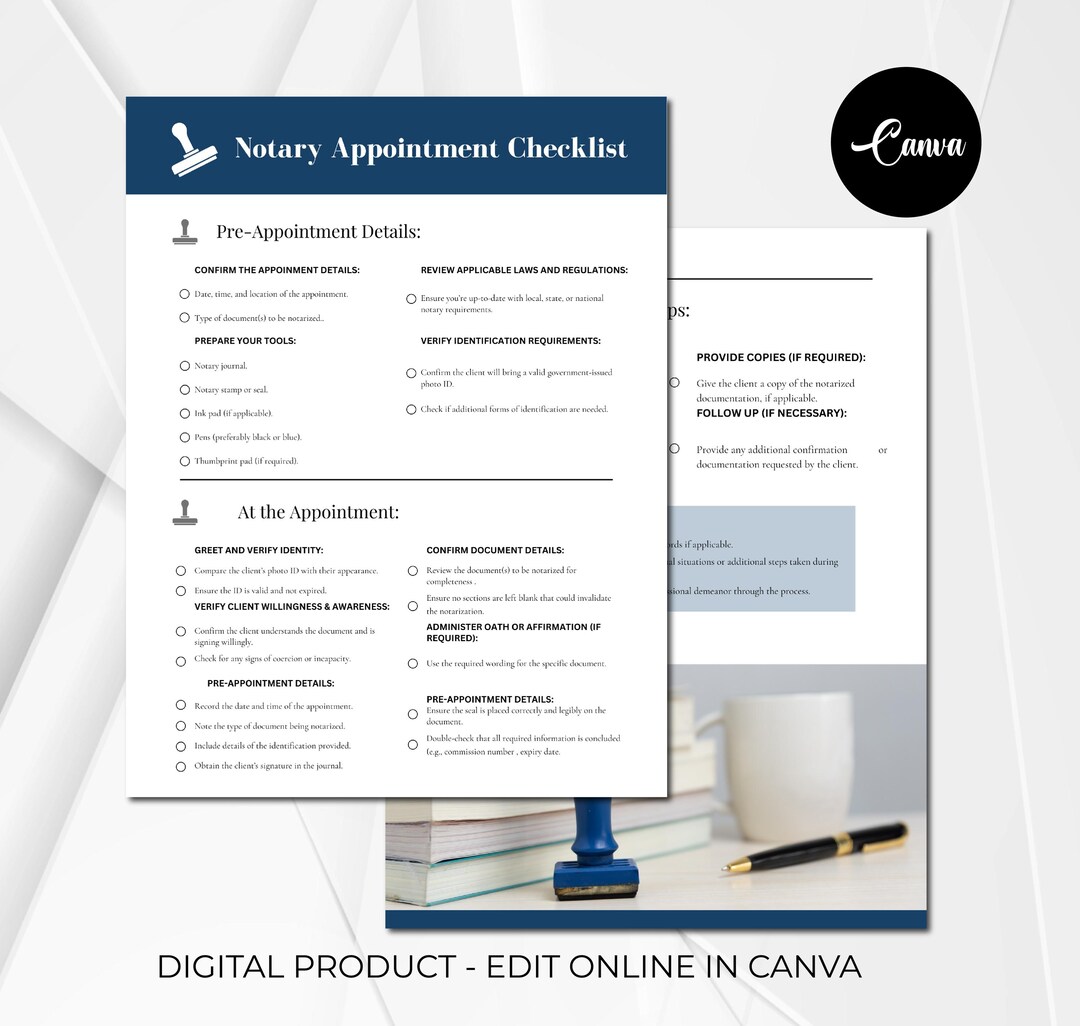 Notary Appointment Checklist, Notary Public Templates, Notary Public ...