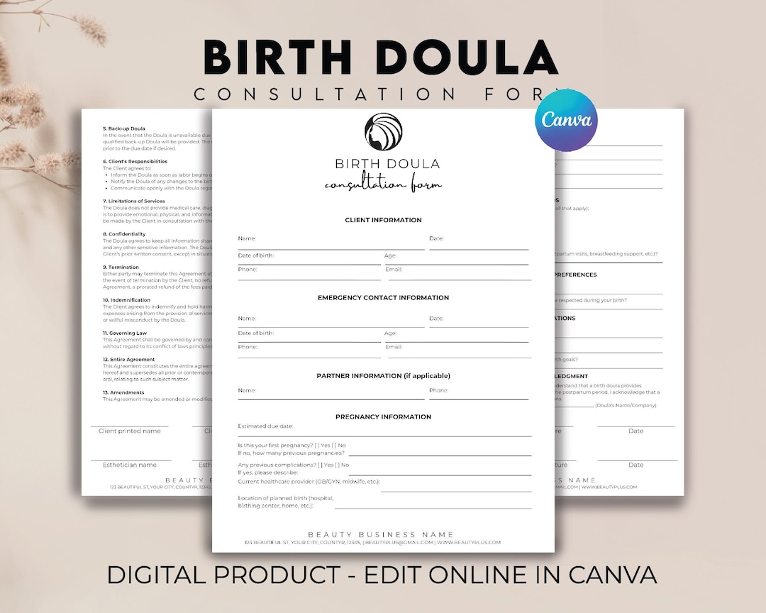 Doula Client Intake Forms Bundle, Birth Doula Contract Forms ...
