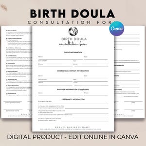 Doula Client Intake Forms Bundle, Birth Doula Contract Forms ...