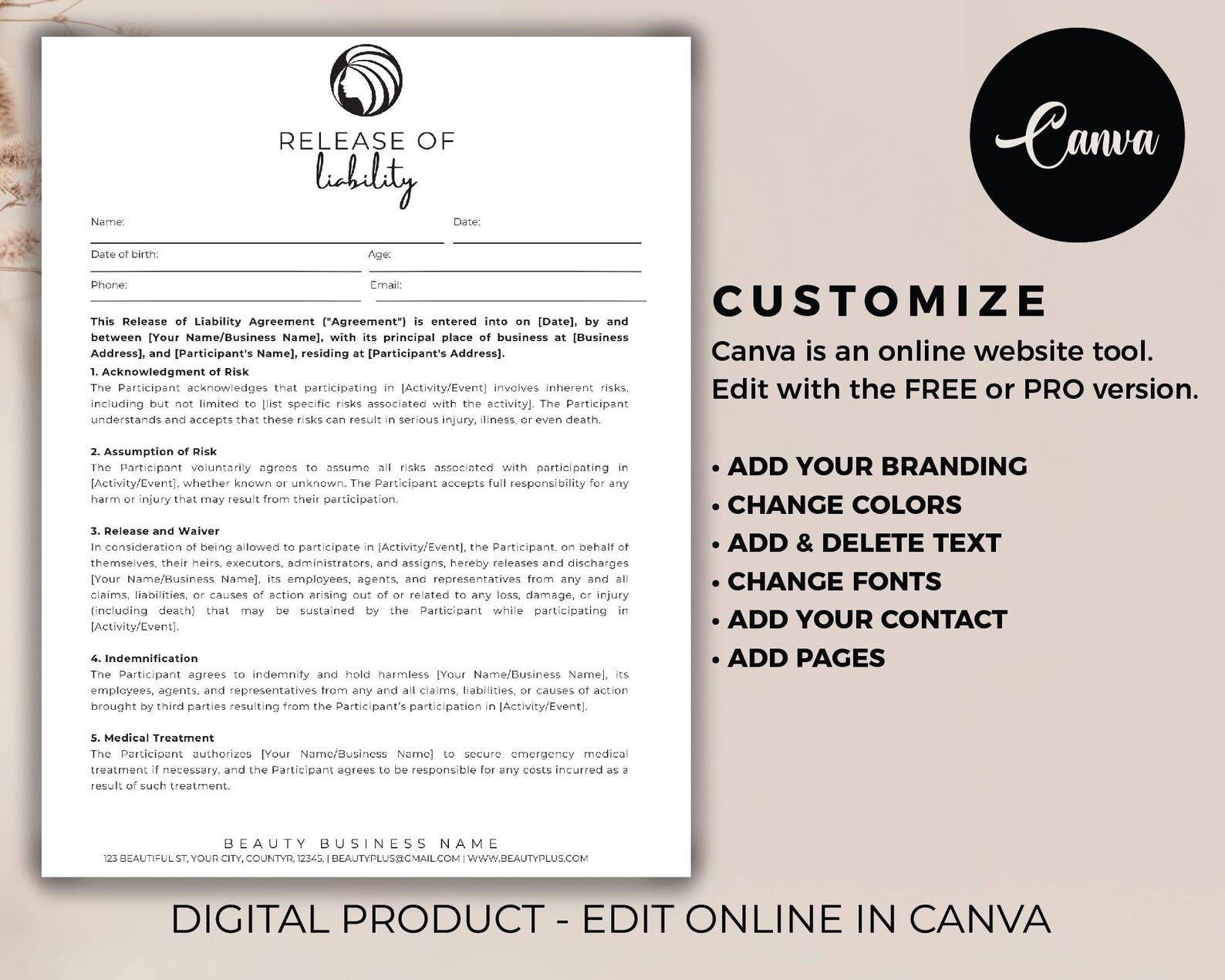 Liability Waiver Form, Liability Form Agreement, General Liability ...