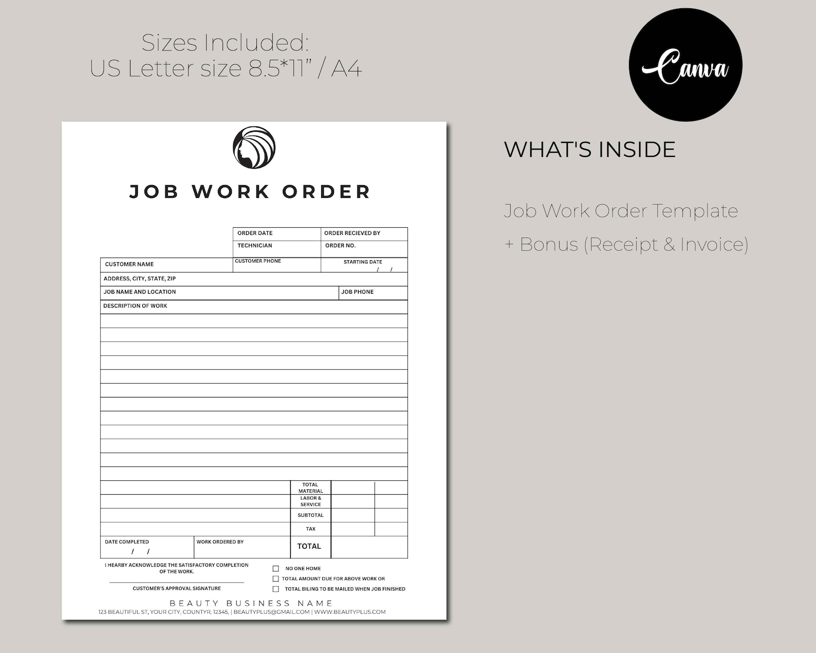 Printable Job Work Order Form, Easy and Simple Job Work Order Form ...