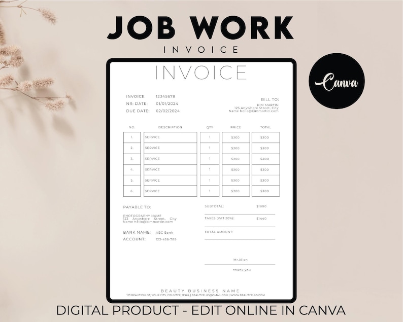 Editable Job Work Order Form, Business Job Work Order, Job Work Order ...