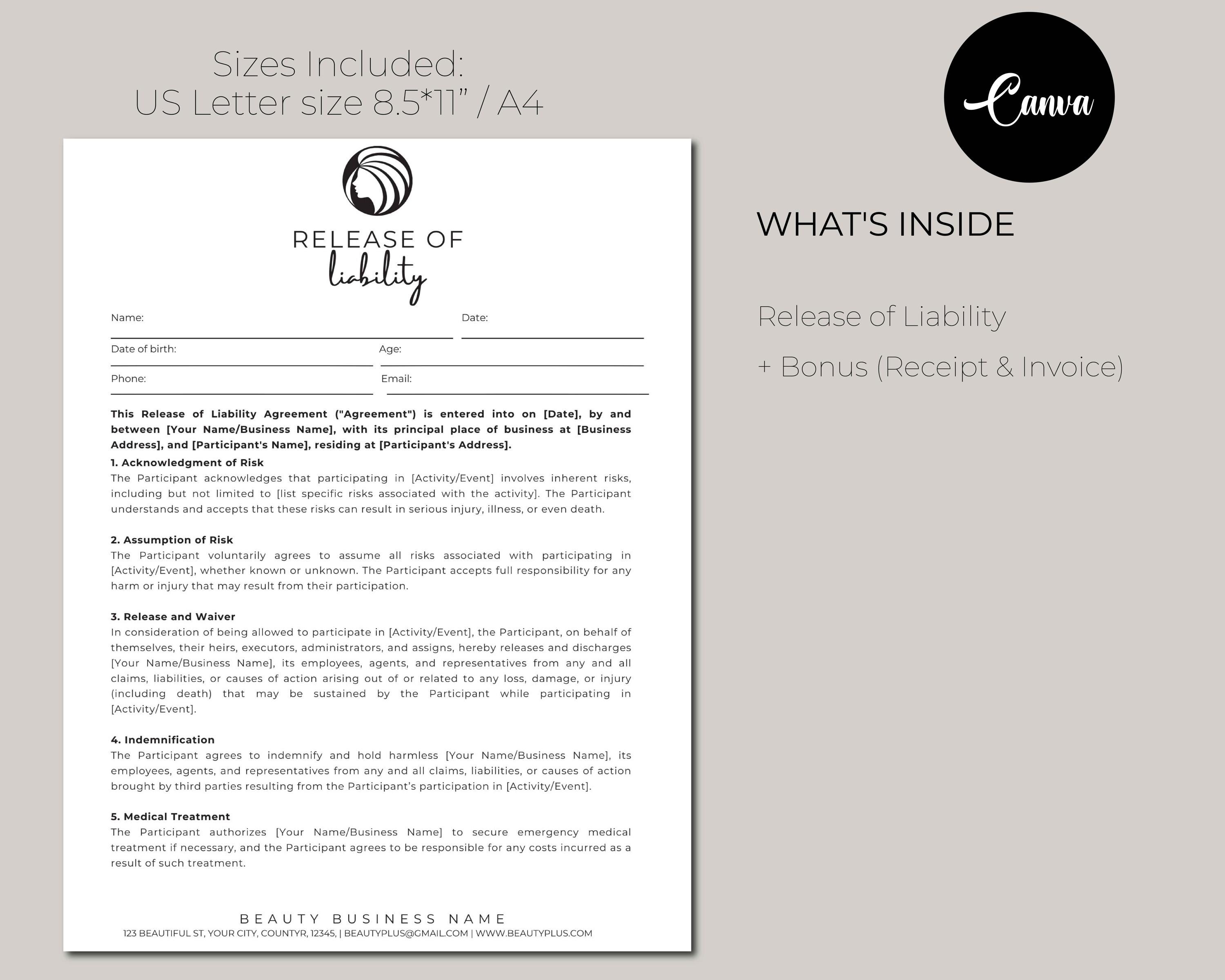 Professional Liability Waiver Template, Liability Damage Waiver ...