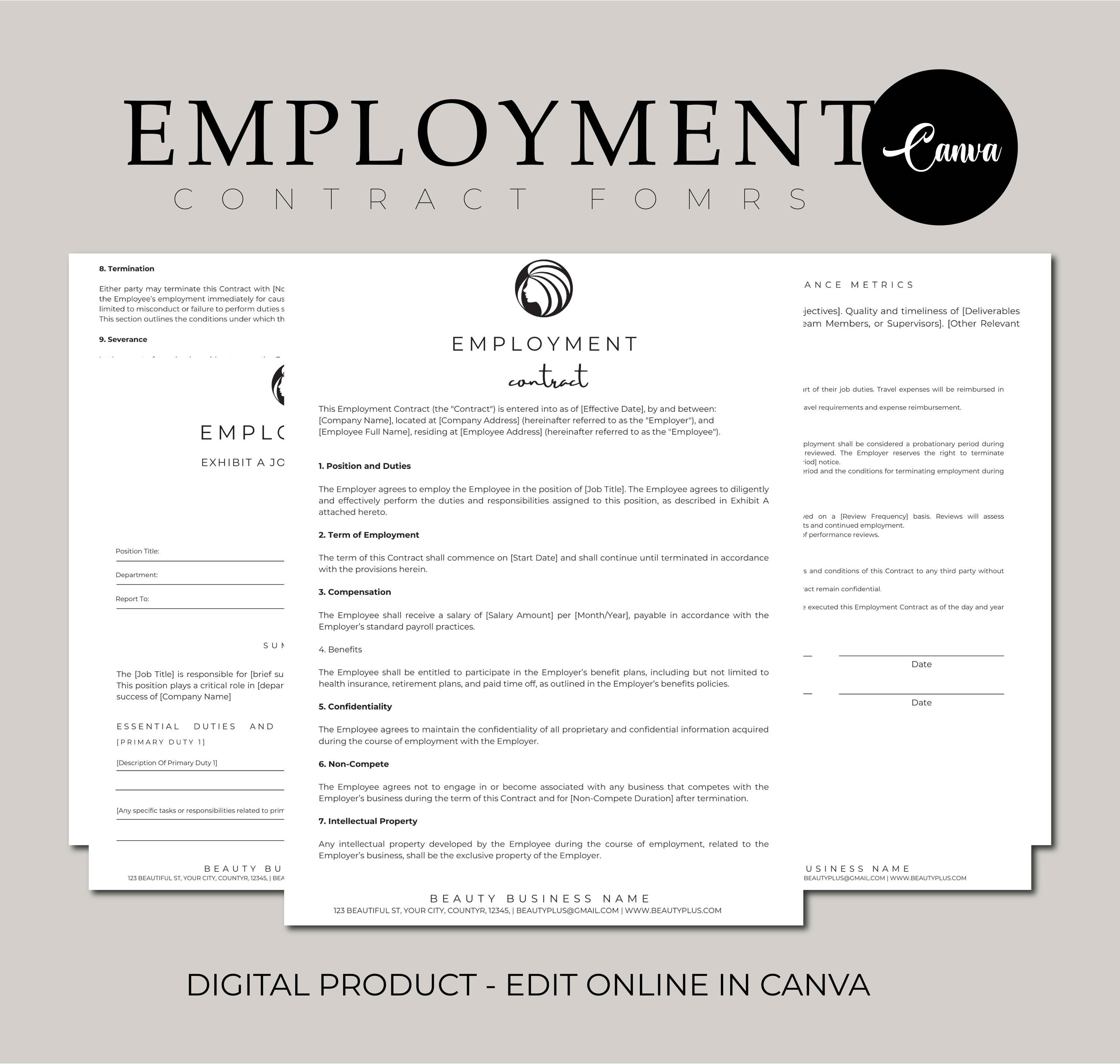 Employment Contract Agreement, Employment Service Contract Template, HR ...
