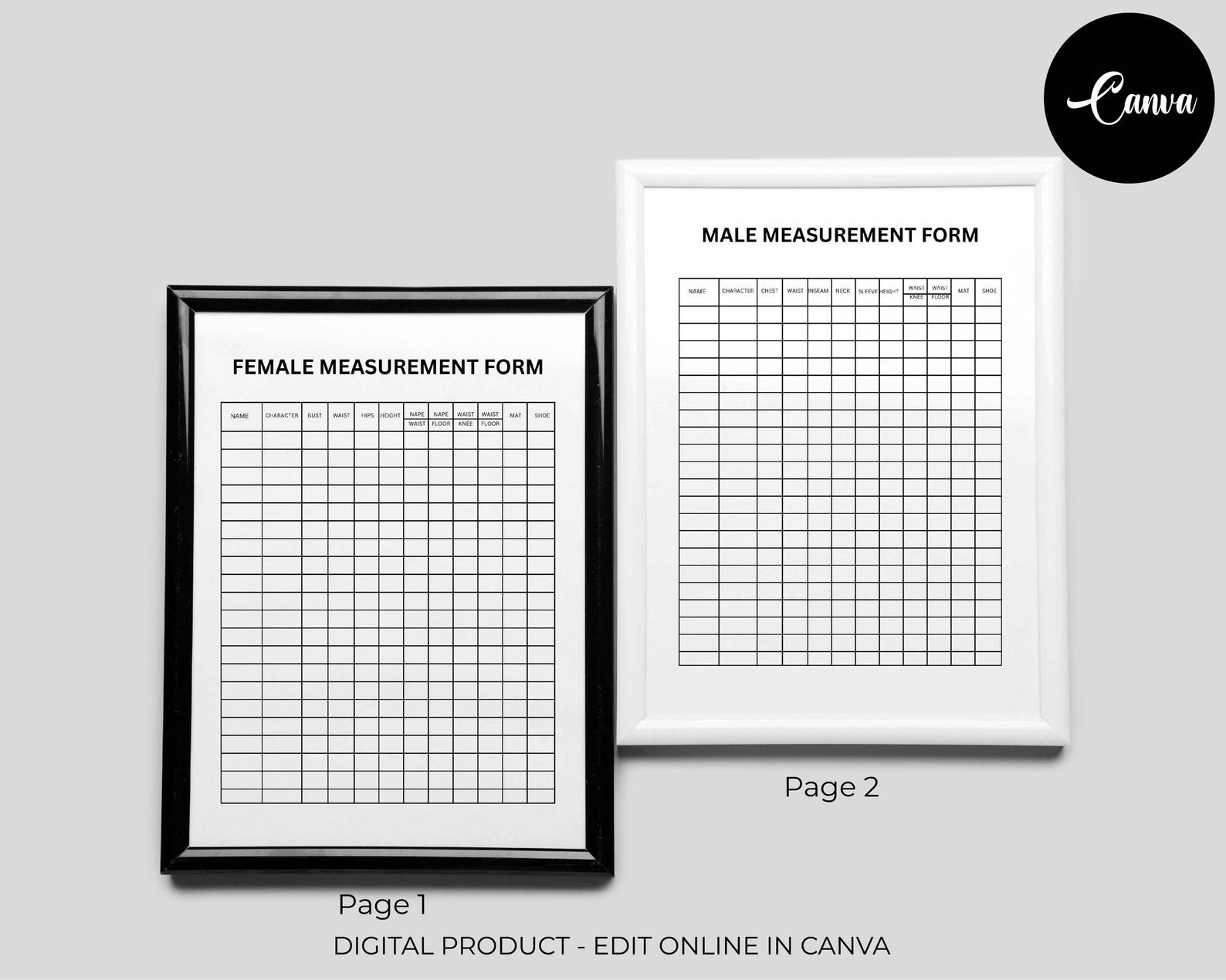 Printable Theatre Costume Measurement Form, Body Size Chart Printable ...