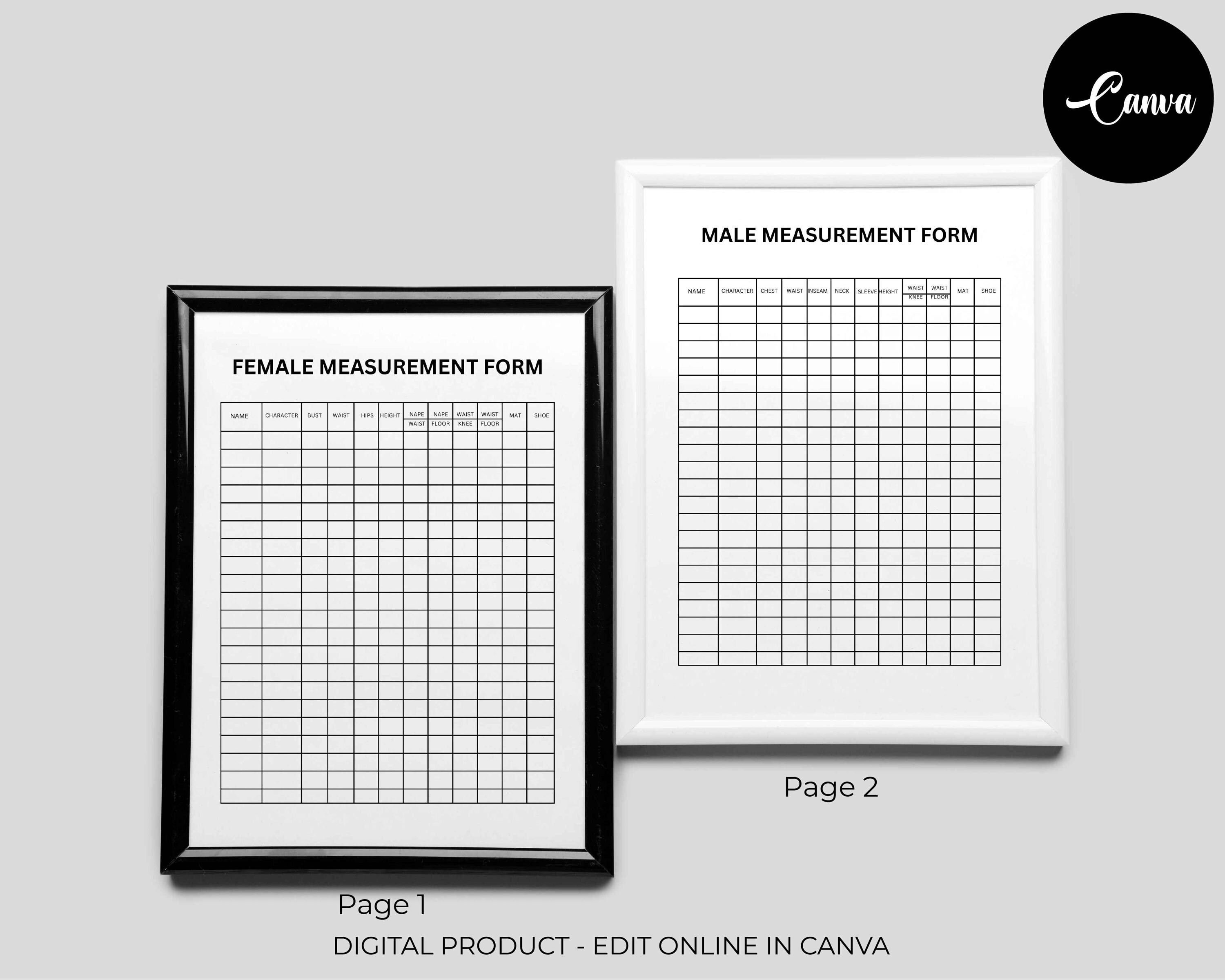 Printable Theatre Costume Measurement Form, Body Size Chart Printable ...