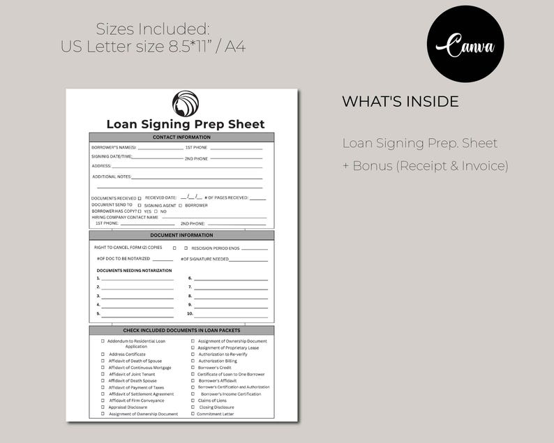 Printable Notary Loan Signing, Agent Signing Prep Sheet, Intake Form ...