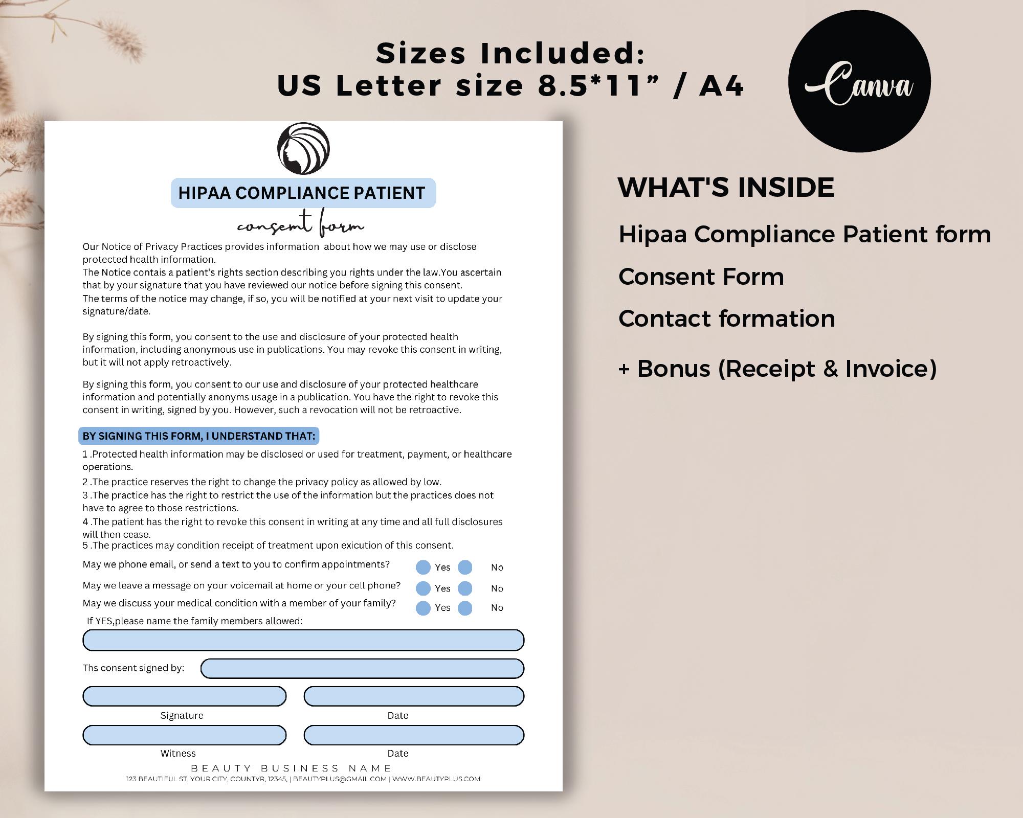 HIPAA Consent Form Template, HIPAA Authorization Forms, New Patient ...