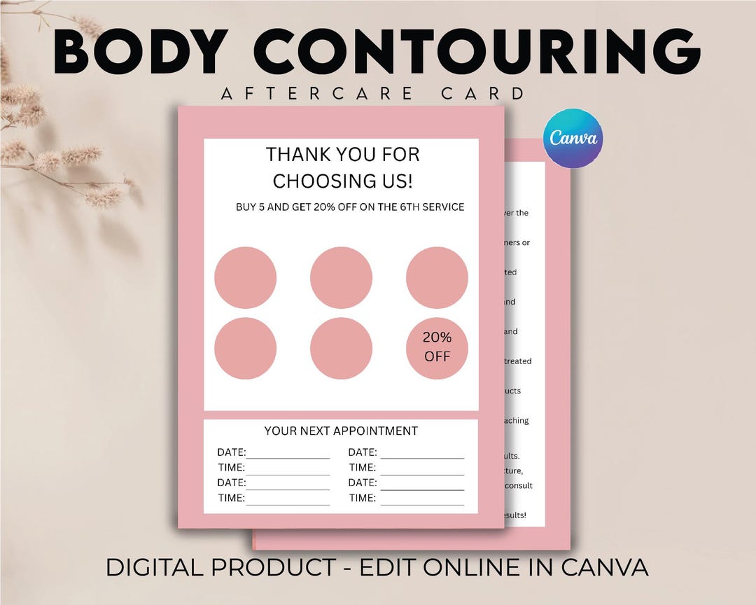 Body Sculpting Post Care Template, Body Contouring Aftercare Card ...