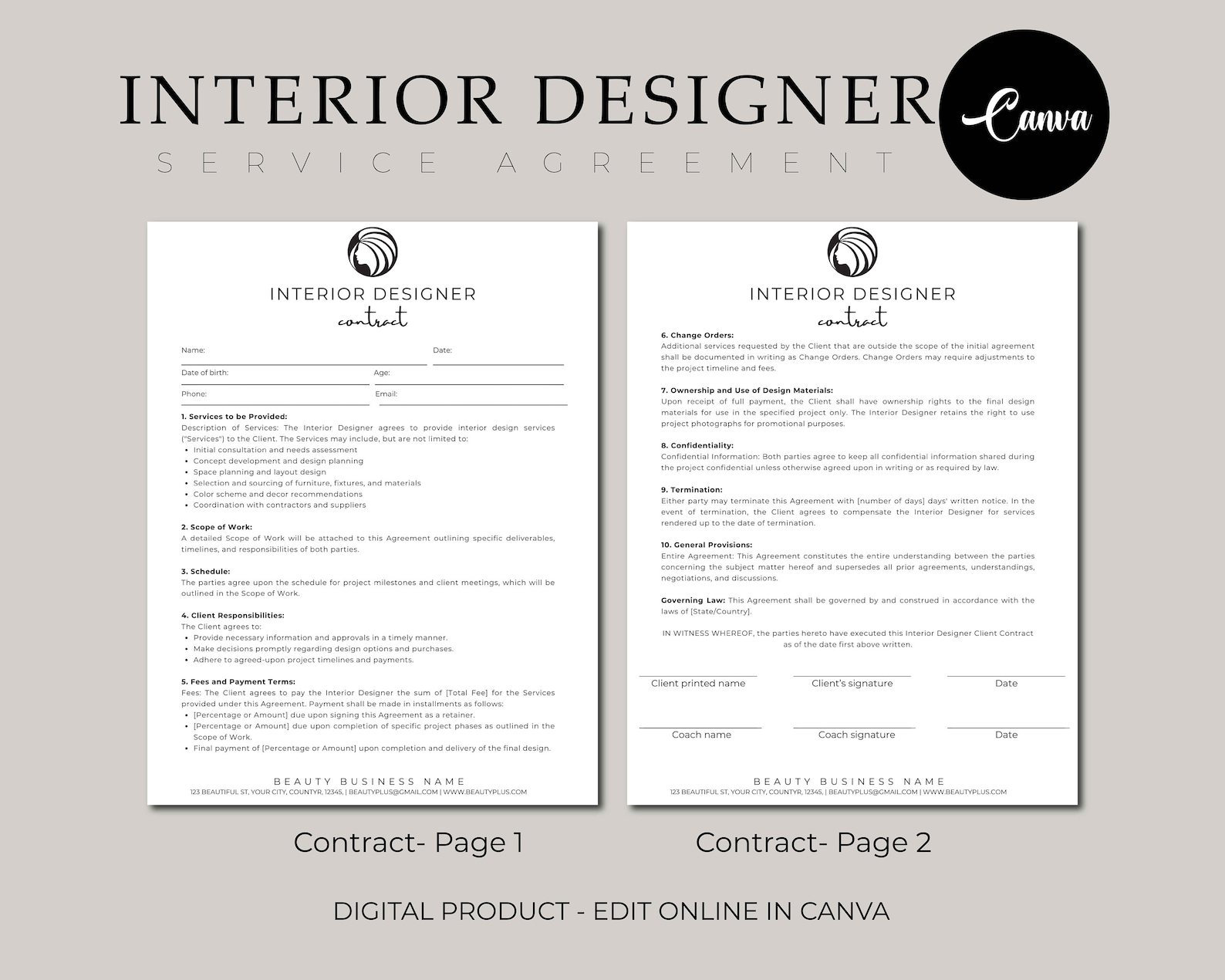Interior Designer Contract Template, Client-designer Agreement Template ...