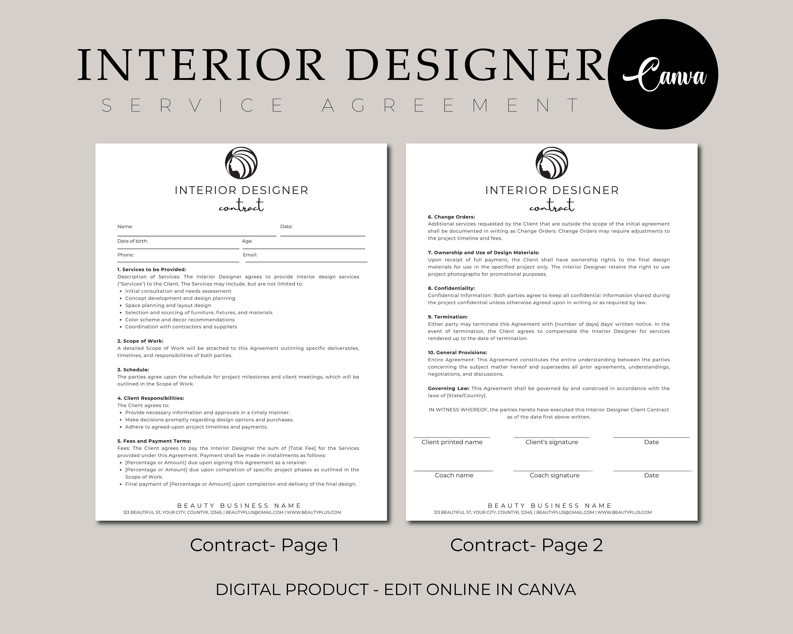 Interior Designer Contract Template, Client-designer Agreement Template ...