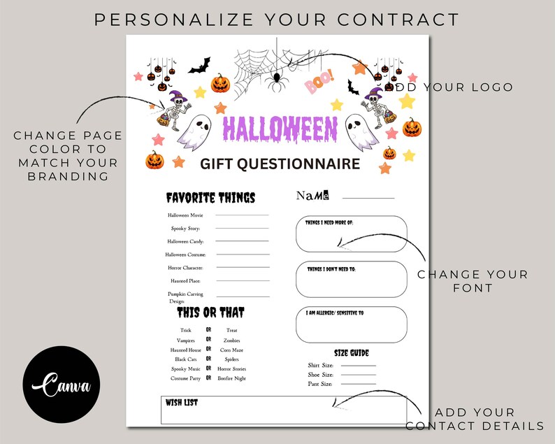 Editable Halloween Gift Exchange Questionnaire, Boo Buddies ...