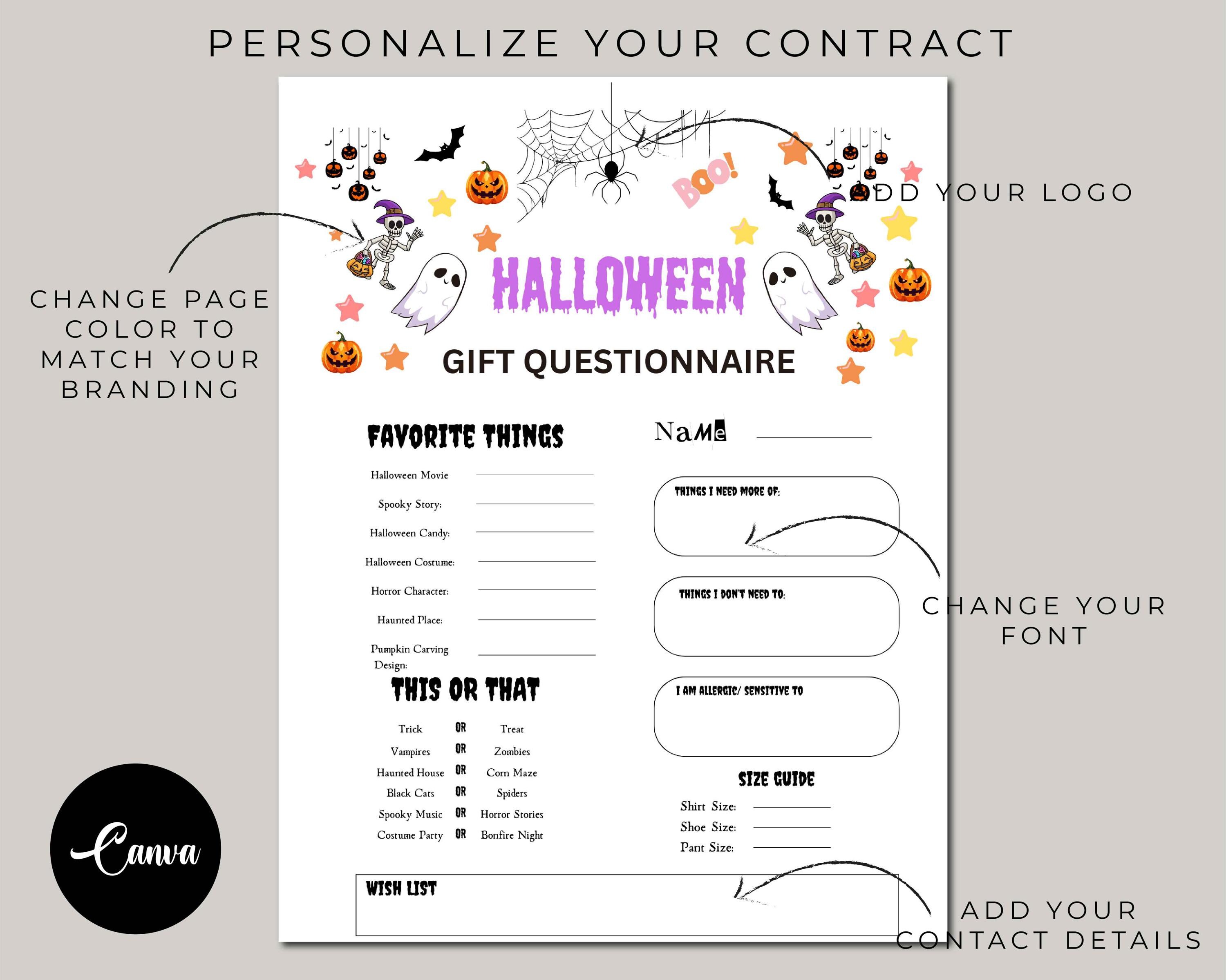 Editable Halloween Gift Exchange Questionnaire, Boo Buddies ...