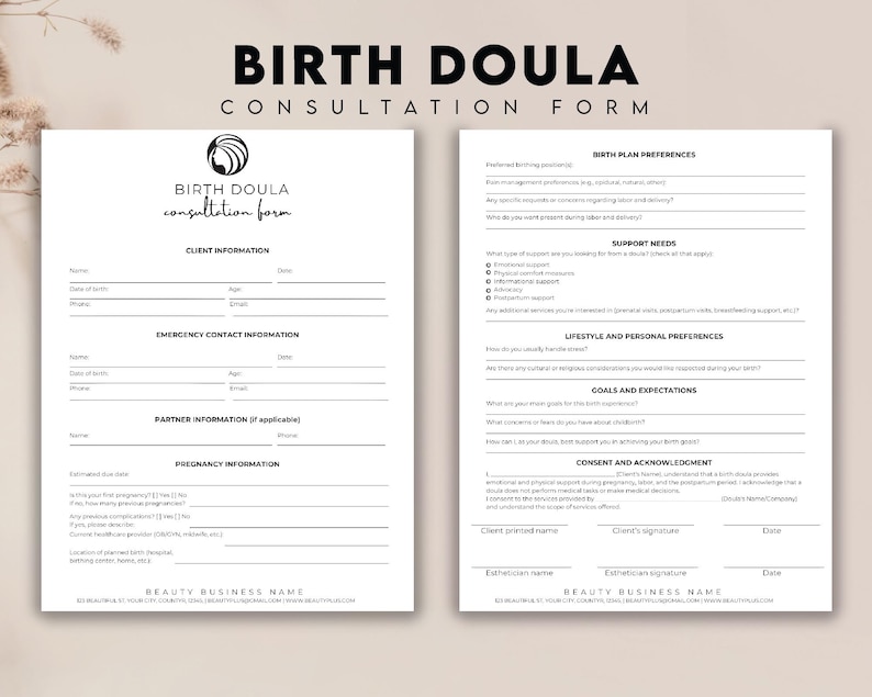 Doula Client Intake Forms Bundle, Birth Doula Contract Forms ...