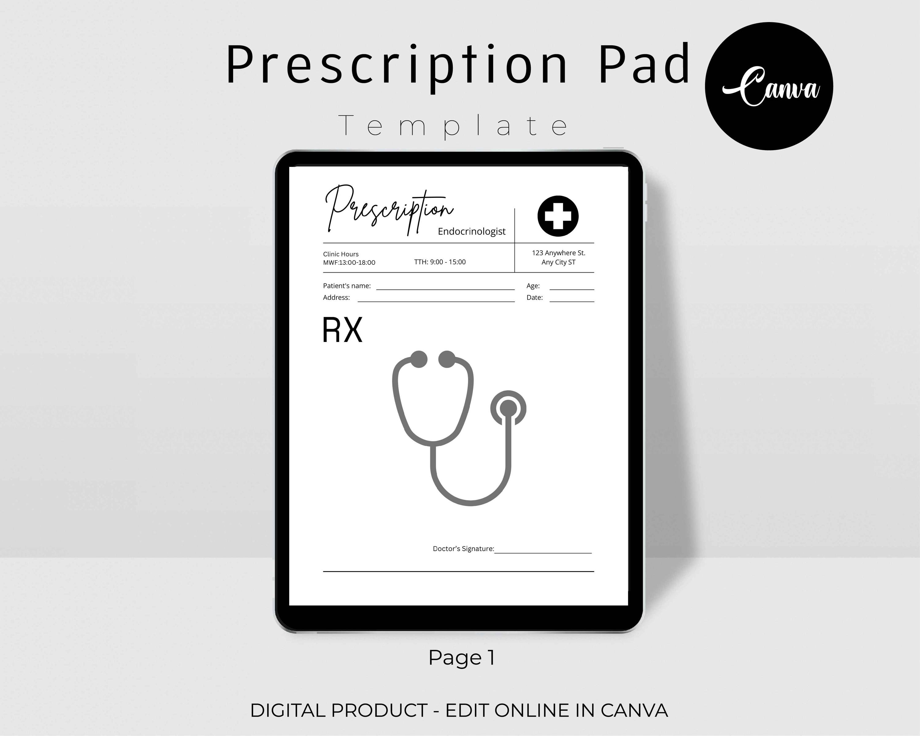 Editable Doctor Prescription Pad Template, Prescription Sheet, Editable ...