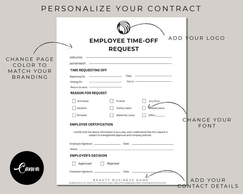 Employee Time-off Request Template, Vacation Request Form, PTO Request ...