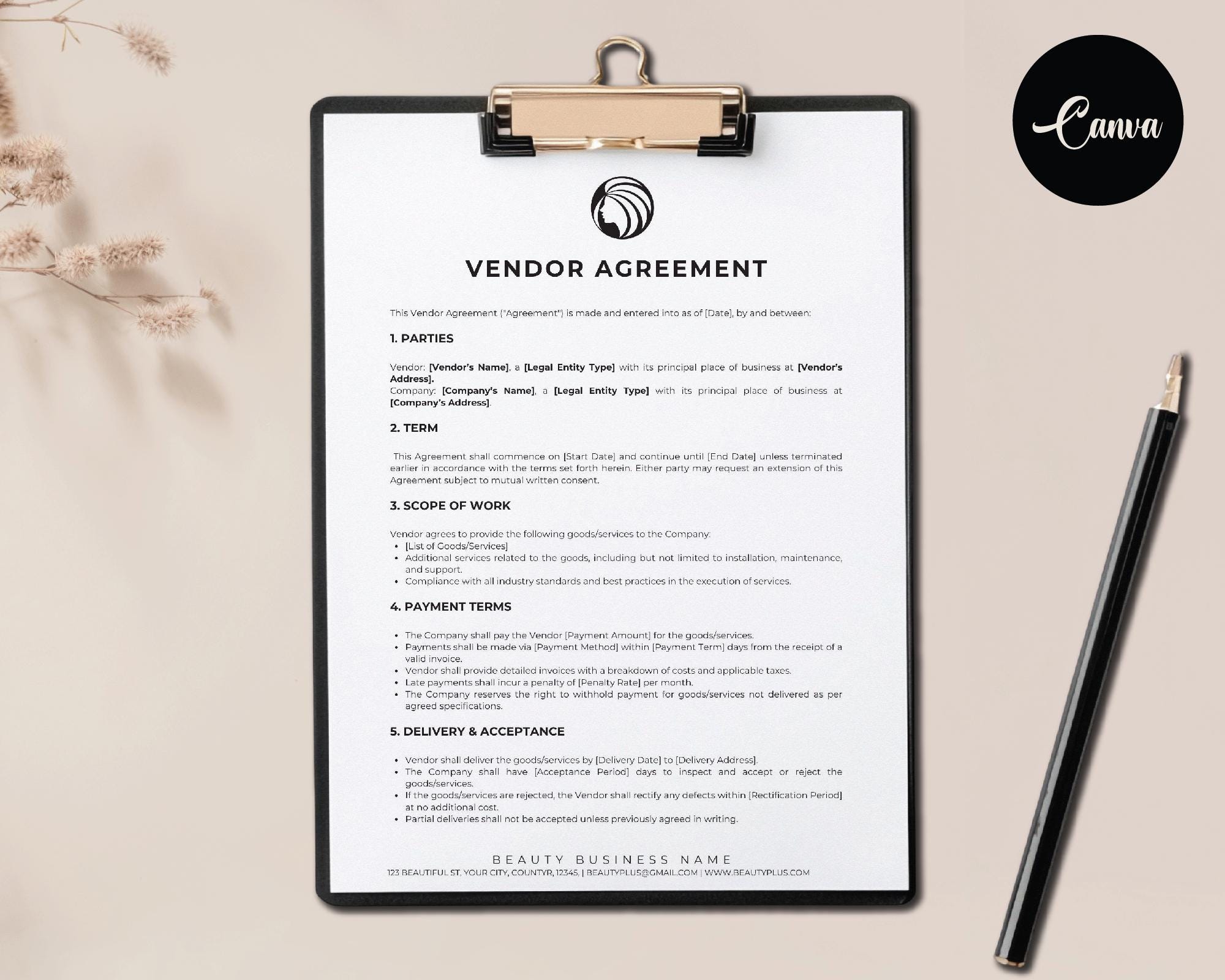 Simple Vendor Contract Template, Vendor Agreement Template ...